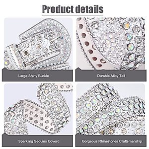 FIORETTO Men Women Rhinestone Belt Bling Shining Diamond Cowgirl Cowboy Western Studded Leather Belt Waist Belt for Jeans Pants Silver