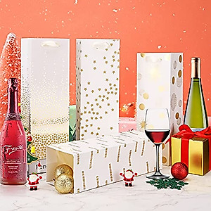 Carnation Wine Bags, 12Pack Wine Gift Bags for Wine Bottles Gifts, Christmas Wine Bags, 4 Assorted Designs Gold Foil Wine Bottle Gift Bags for Valentine's Day, Christmas, Engagement Gift, Weddings, Thanksgiving,14Inch