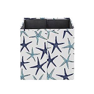 Linon White and Blue Starfish Print-Set of 2 Dawes Storage Bins