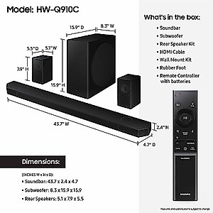 SAMSUNG HW-Q910C 9.1.2ch Soundbar w/ Wireless Dolby Audio, Rear Speaker Included, Q-Symphony, SpaceFit Sound Pro, Adaptive Sound, Game Mode Pro, Airplay 2 with Alexa Built-In