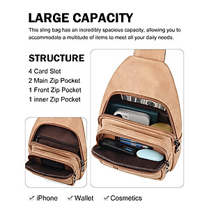 MASINTOR Sling Bag for Women - Crossbody Bags Fanny Pack with Vegan Leather - Adjustable Sling Backack for Travel Camel Brown