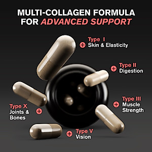 Collagen Pills 1800 mg - Multi Collagen Supplements (Types I, II, III, V & X) Grass Fed Non GMO Collagen Peptides Pills for Hair, Skin and Joints - Hydrolyzed Collagen Protein Powder for Women and Men