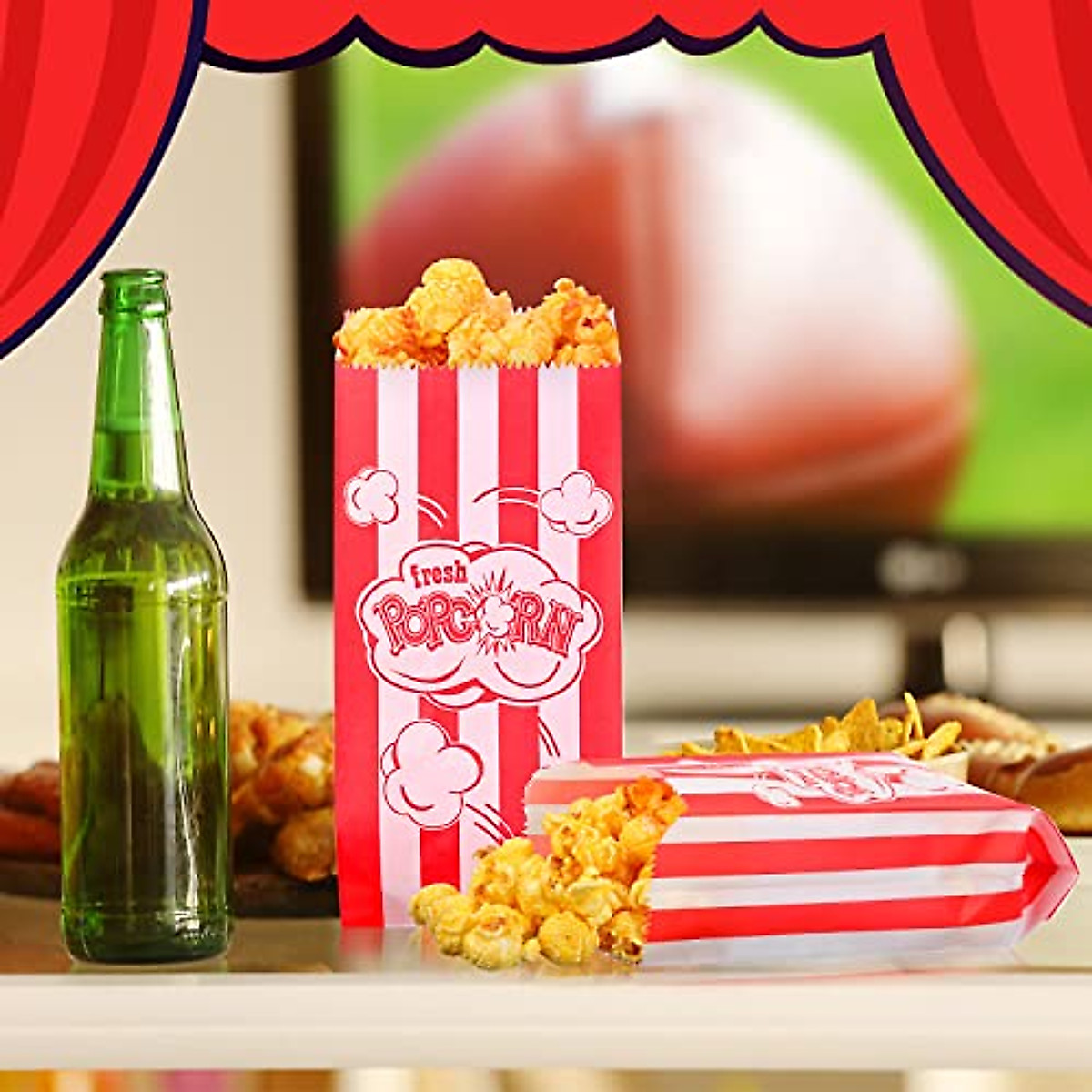 Sherr 500 Pcs Paper Popcorn Bags Disposable Popcorn Bags Individual Servings 1 oz Red and White Paper Bags Popcorn Machine Accessories Small Popcorn Bag for Movie Nights, Concessions, Birthday Party