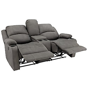Camper Comfort 67" Wall Hugger Reclining | RV Theater Seats | Double Recliner RV Sofa & Console | RV Couch | RV Theater Seating | RV Furniture (Manual, Slate)