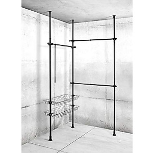 WENKO Adjustable Clothes Rack, Garment Rack System For Closet Organizer, Black Wardrobe Rack, Walk-in Closet, Clothes Organizer, 65-84.6 x 65-118.1 x 14.96 in, Black
