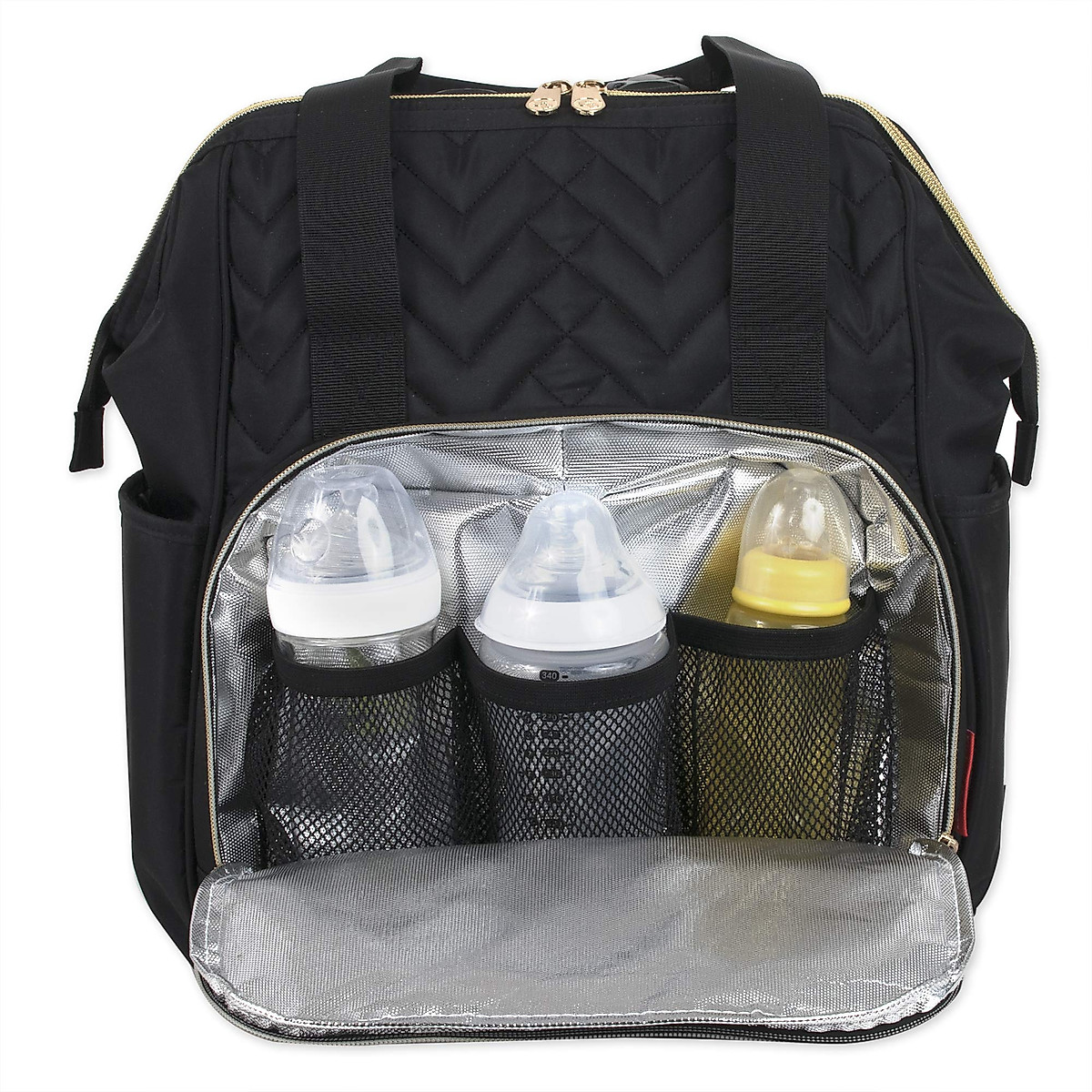 Quilted Backpack Diaper Bag Tote with Changing Pad, Stroller Straps, Insulated Bottle Compartment (Midnight Black)