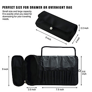 Longjet Makeup Brush Organizer Case Portable Roll Travel Accessories with Brushes Holder Dividers and Cosmetics Storage Bag (A, Black)