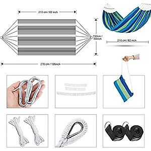 Double Brazilian Hammock 2 Person Canvas Cotton Fabric Hammock with Trees Strap for Patio Garden Balcony Porch Backyard Outdoor and Indoor