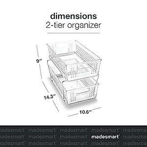 Madesmart 2-Tier Plastic Multipurpose Organizer with Divided Slide-Out Storage Bins, Under Sink and Cabinet Organizer Rack, Clear
