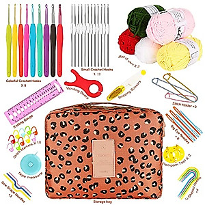 Coopay Crochet Kit Beginners Crochet Hook Set with Crochet Yarn, 58PCS Portable Crochet Set with Ergonomic Crochet Hooks, Small Crochet Hooks, Travel Crochet Hook Case Full Knitting Crochet Supplies