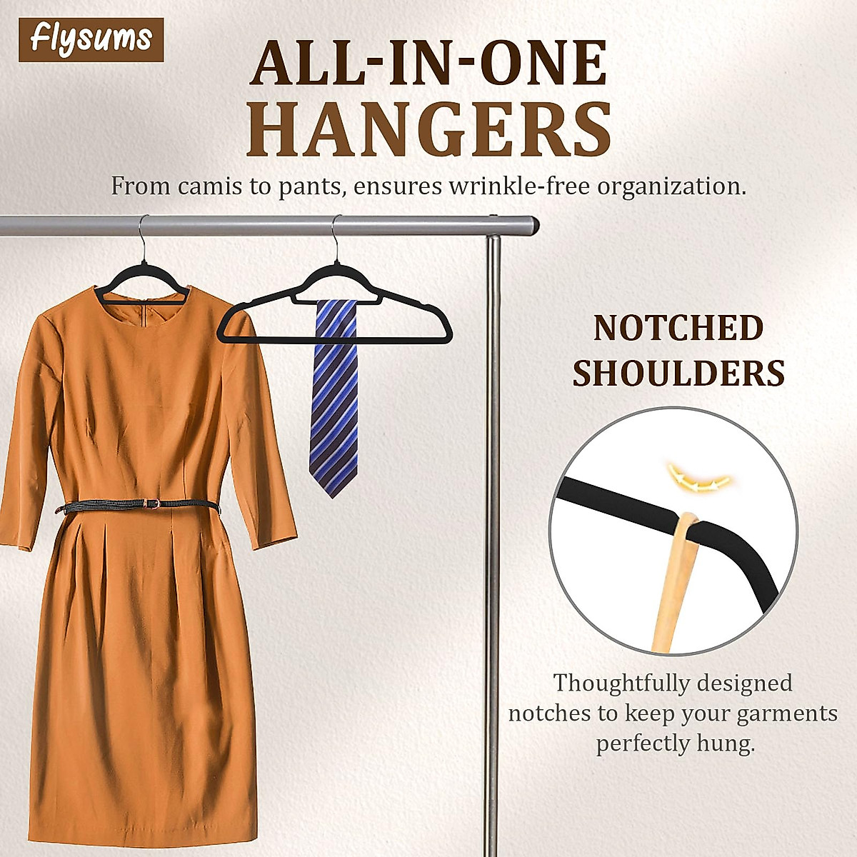 Flysums Velvet Hangers 50 Pack and 10 Clear Clothes Hangers, Heavy Duty Non-Slip Suit Clothes Felt Hangers, Space Saving Keeping Closet Organized,Black