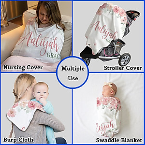 Arteaga Personalized Baby Blankets for Girls, Customized Baby Blankets for Girls, Floral Rose Baby Blanket, Best Gift for Baby, Newborn, New Mom, Super Soft Plush Fleece, 30''x40''