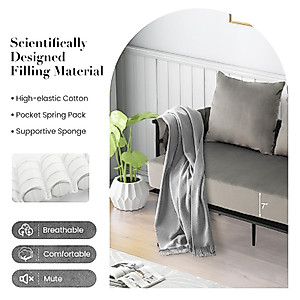 KOMFOTT 43” Loveseat Sofa, Modern Upholstered 2-Seat Sofa with 2 Back Pillows, Woven Backrest & Armrest, Mid Century Modern Dutch Velvet Sofa for Living Room Bedroom Apartment (Gray)