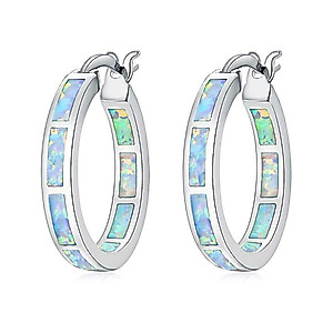 CiNily Sterling Silver Plated Hoop Earrings,Opal Small Hoop Earrings for Women Hypoallergenic Jewelry Ladies Gemstone Earrings