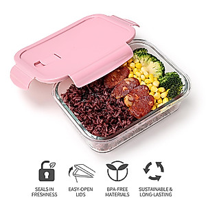 Ansukow Glass Food Storage Containers Set with Lids Meal Prep Containers Reusable for Dishwasher/Microwave/Oven/Freezer,10PCS(10 lids & 10 Containers)-PINK
