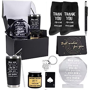 Kolewo4ever 9 Pieces Employee Gift Set Christmas Gifts: Best Coworker Gifts Black Box with Tumbler Mens Socks Mens Card Acrylic Thank You Plaques Octagon for Coworkers Employee Farewell Male Friends