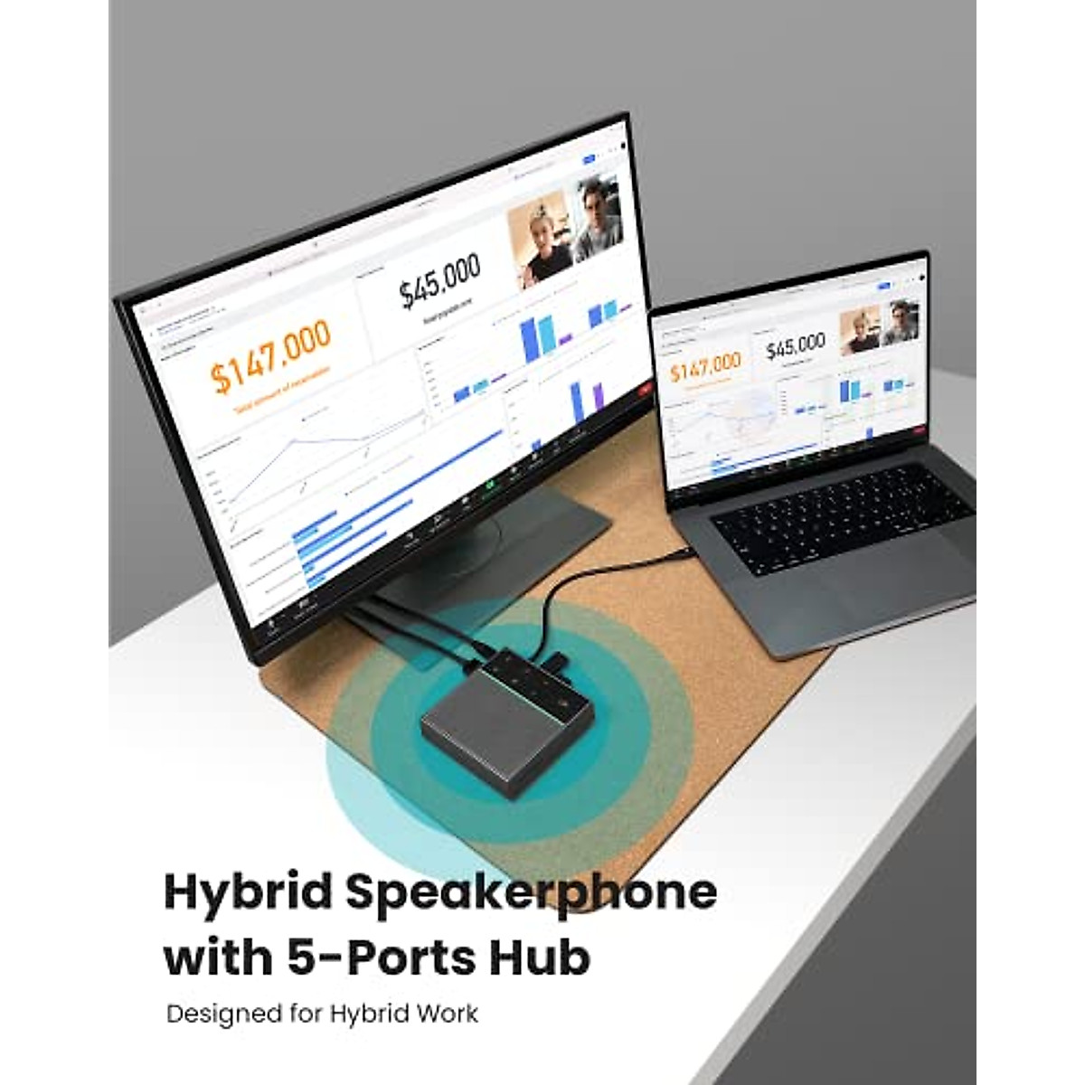 HiDock Conference Speaker and Microphone, 360° Enhanced Voice Pickup & Noise Cancelling Speakerphone, Conference Room Omnidirectional Microphone, Conference Speaker with Mute for Home Office