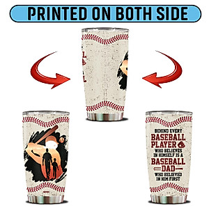 WONWIX Tumbler Gifts for Baseball Dad Stainless Steel with Lid 20 oz Thermos Cup Behind Every Softball Players Travel Coffee Mug Gift for Sport Lover Birthday Fathers Day Christmas