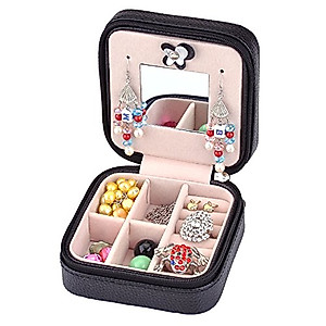 Yoption Paris Tower Pattern PU Jewelry Holder Box Display Accessories Ring Earring Bracelet Storage Zipper Case PU Leather Portable Traval Jewelry Box Organizer (Black)