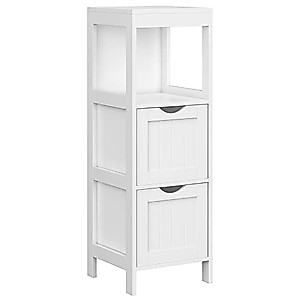 VASAGLE Bathroom Floor Cabinet, Bathroom Storage Organizer Rack Stand, Multifunctional Corner Unit, 2 Drawers, White UBBC42WT