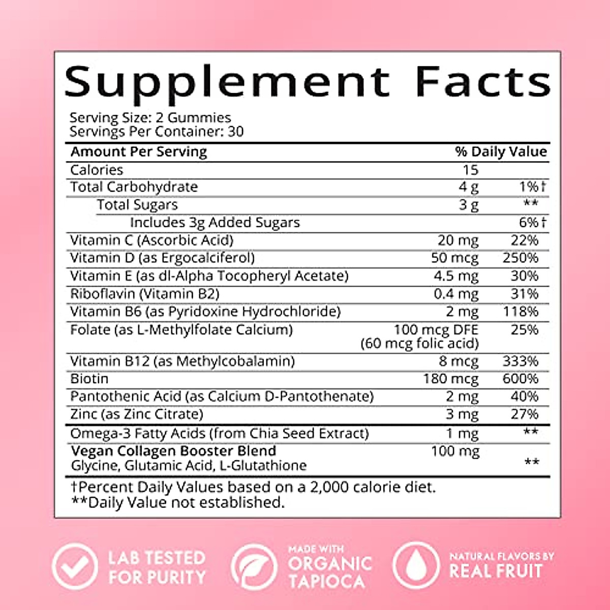 Sugarbear Women's MultiVitamin, Vegan Collagen Booster Blend, with Glutathione, Omega-3, Folate, Biotin & Vitamin C (1 Month Supply)