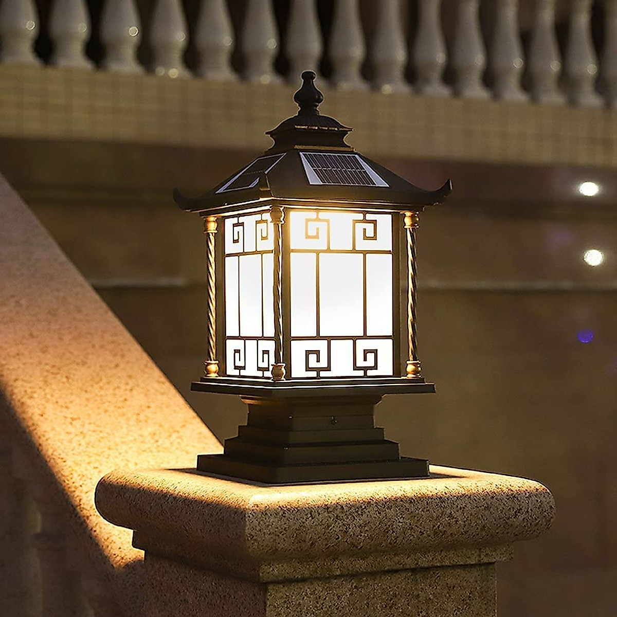 Post Lights Outdoor Solar Pillar Light Villa Garden Wall Landscape Light IP55 Outdoor Waterproof Pillar Light Home Gate Door Post Light LED Dimmable Night (B) ()