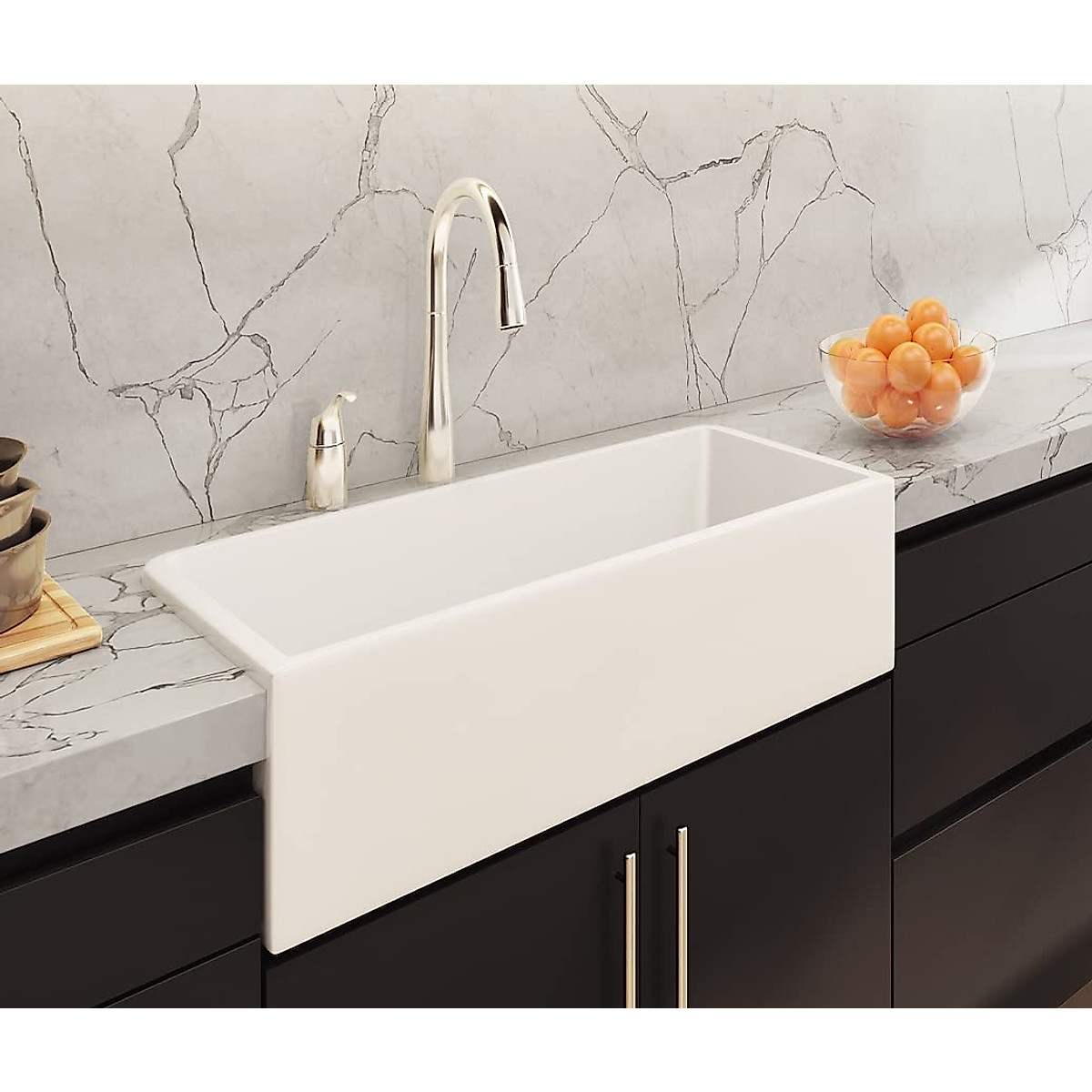 Moccoa 33" Venezia Fireclay Kitchen Sink, Reversible Single Bowl Farmhouse Sink White