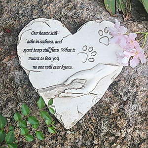 Heart Shaped Pet Memorial Stone Grave Marker for Dog or Cat, Pet Dog Garden Stone for Outdoor Backyard Patio or Lawn,Syampathy Pet Dog Loss Gifts (Paw Print Stone),9.6"x9.5"