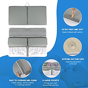 Baby Bath Kneeler and Elbow Rest Pad Set, Super Thick Non-Slip Bathing Kneeling Mat Quick Drying Foldable Knee Pad for Bathing Babies and Toddler Bathing with Toy Organizer Pockets, Gray