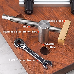 DDWT 2 Pack Bench Dog Clamp 3/4 Inch Dog Hole Clamp Woodworking Adjustable Workbench Stop Stainless Steel Brass (19mm)