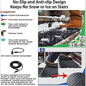 JUAJUA 22-23 Heated Snow Melting Mats for Stairs, Heated Entrances Walkway Mat No-Slip Stair Heating Outdoor Mats 2 in/h Melting Speed for Winter Snow Removal (25.4x38.1cm)