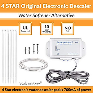 Scalewatcher 4 Original Electronic Descaler | USA Made & Patented Hard Water Softener/Conditioner Alternative | 700mA Chemical and Salt-Free Electric Limescale Preventer and Remover