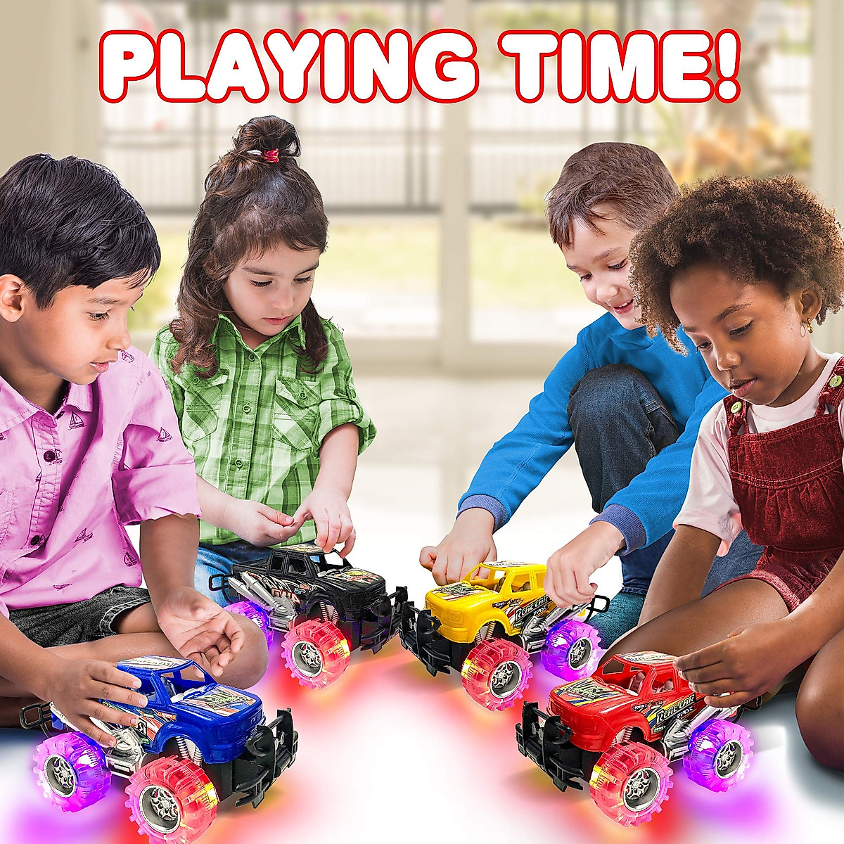 ArtCreativity Light Up Monster Trucks for Boys and Girls, 4-Pack Toy Truck Set, Monster Trucks for Boys 3 4 5 6 7 8 Years Old, Toddler Monster Truck Toys, Light Up Trucks