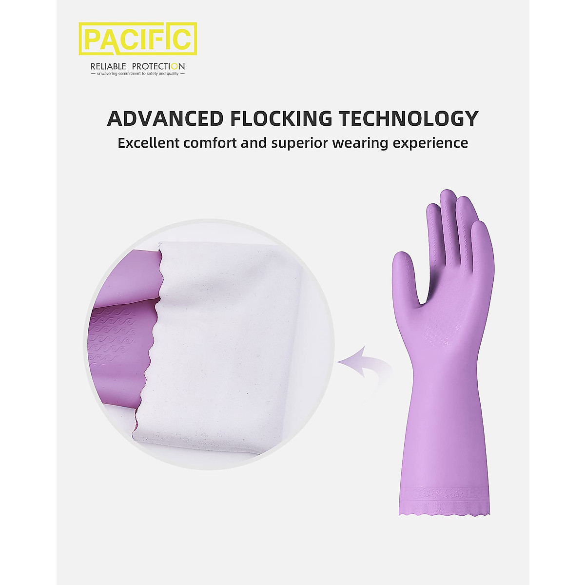 PACIFIC PPE 4 Pairs Reusable Dishwashing Cleaning Gloves with Latex Free, Cotton Lining, Kitchen Gloves, Purple, Small