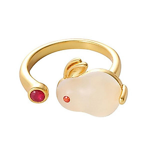 TPALPKT 2023 Chinese New Year Lucky Rabbit Ring Chinese Zodiac Rabbit Imitation Jade Bunny Ring Blessing Good Luck Ring for Women Girls Ladies Jewelry Chinese New Year Jewelry Gifts