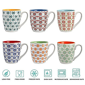 Frcctre 6 Pack Coffee Mugs Set, 17 Ounce Large Porcelain Coffee Cups Tea Cups Drinking Cups for Coffee, Tea, Cocoa, Cappuccino, Dishwasher Safe