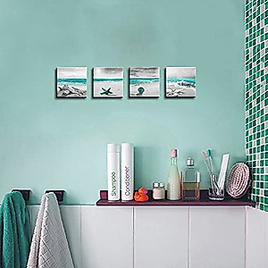 JUFENGART 4 panels green ocean beach wall decoration for bathroom beach canvas prints natural pictures home artwork bedroom living room wall art ready to hang size: 12x12inch/set