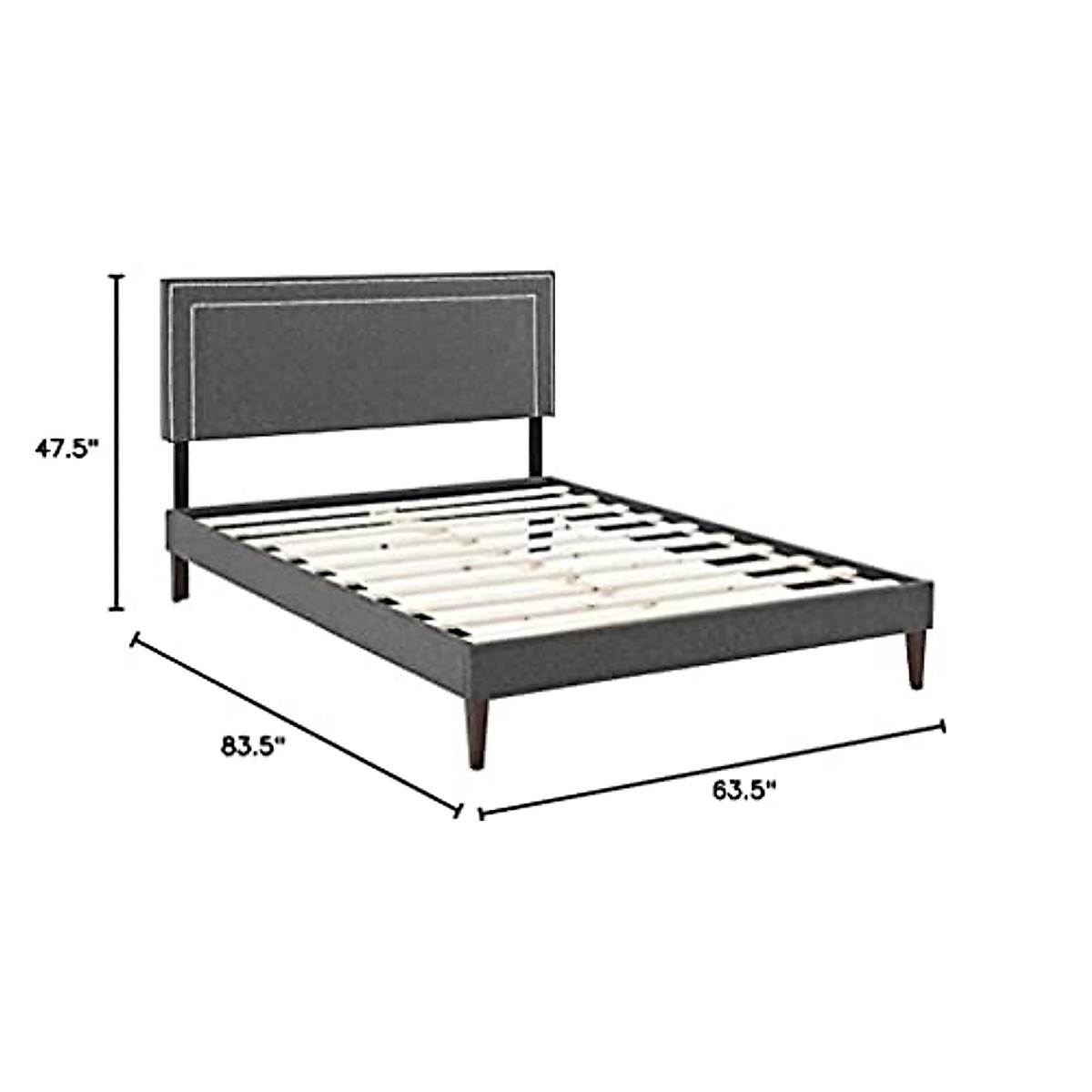 Modway Virginia Upholstered Queen Platform Bed Frame With Tapered Legs in Gray