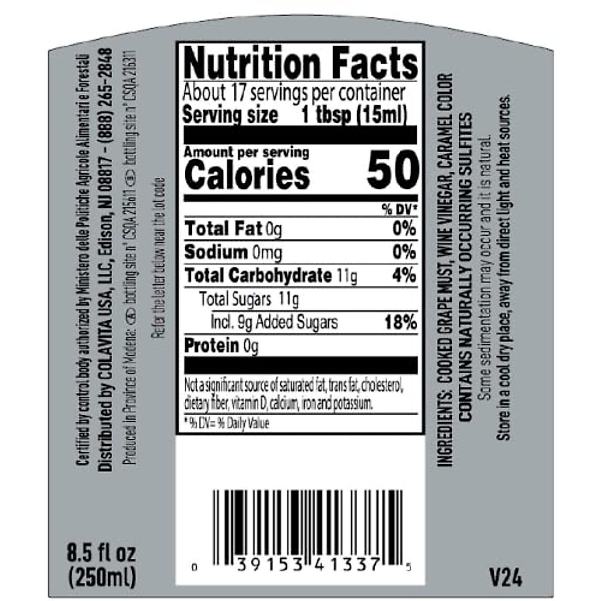 Colavita Aged Balsamic Vinegar of Modena IGP, 3 years, 8.5 Floz, Glass Bottle