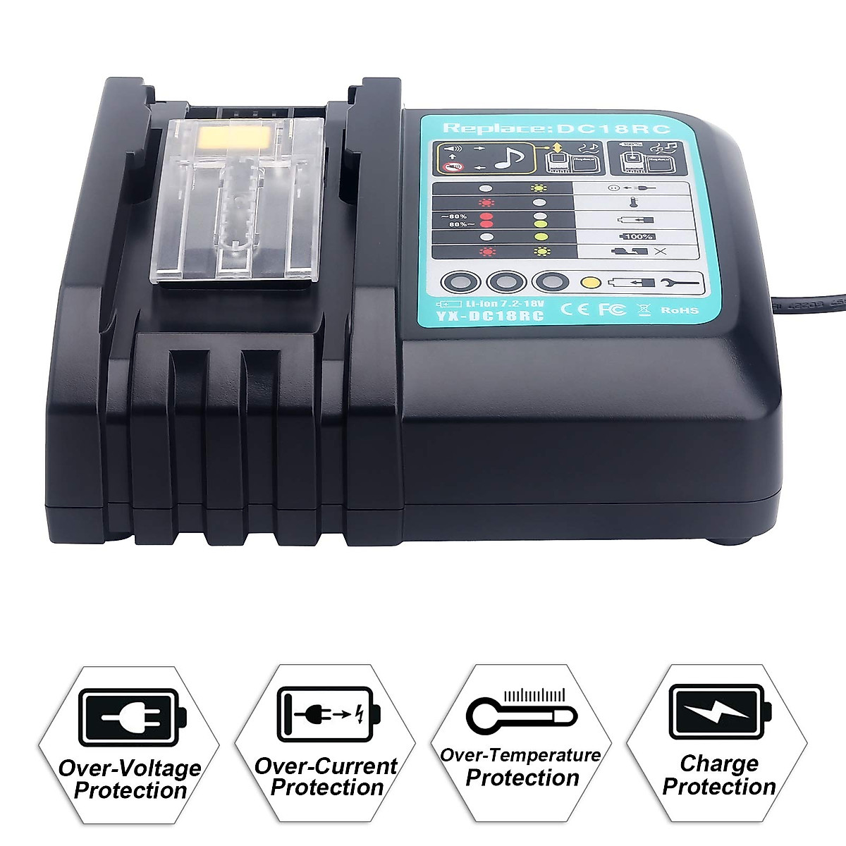 Elefly DC18RC Compatible with Makita 18V Battery Charger DC18RA DC18RD, Compatible with Makita 14.4V-18V LXT Lithium Battery BL1860 BL1850 BL1840 BL1830 BL1815 BL1430 BL1450