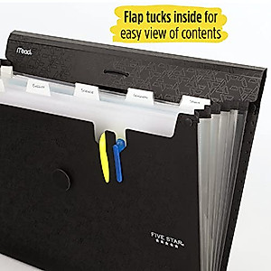 Five Star 6 Pocket Expanding File Organizer, Plastic Expandable File Folders with Pockets and Tab Inserts, Holds 11" x 8-1/2", Bungee Closure, Black (72391)