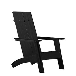 Flash Furniture Sawyer Modern Commercial 2-Slat Back Adirondack Chair - Black Commercial All-Weather Poly Resin Lounge Chair