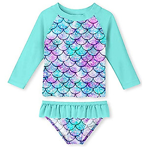 UNIFACO Toddler Girls Tankini 3D Fish Scale Stylish Bathing Suit Swimsuit Long Sleeve Shirt and Bikini Bottom