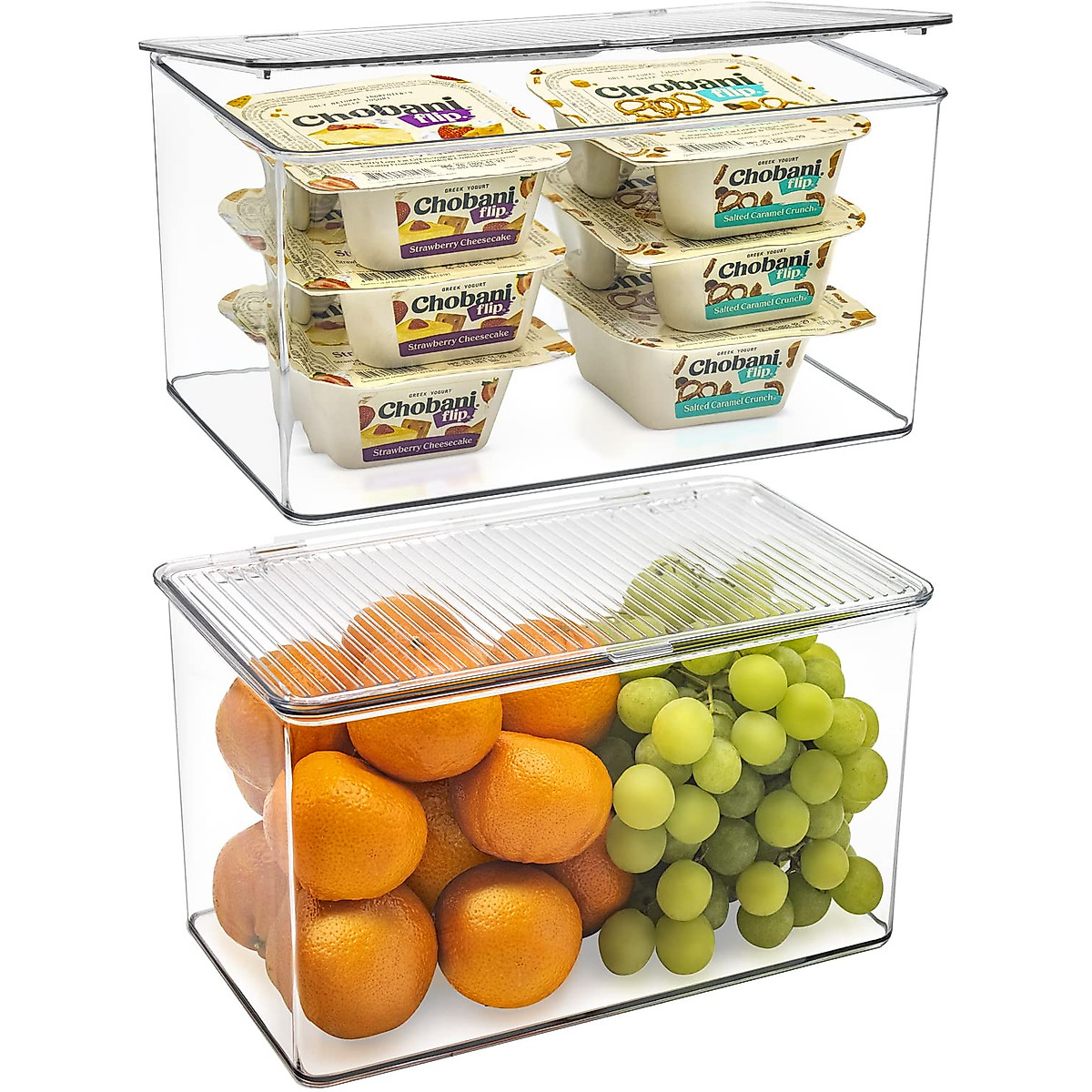 Sorbus Durable Plastic Storage Bins with Lids- Stackable Refrigerator Organizer Bins- MultiPurpose & Versatile- Lightweight Pantry Organizer- Perfect Cabinet Organizers and Storage for Kitchen- 2 Pack