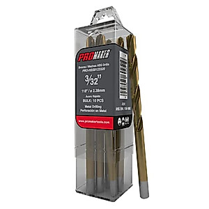 PROMAKER HSS Tip Metal Drill Bits 3/32 inch (10 PCs) for Metal, Steel, Cast Iron, Wood and Plastic 4241 PRO-HSSB123320