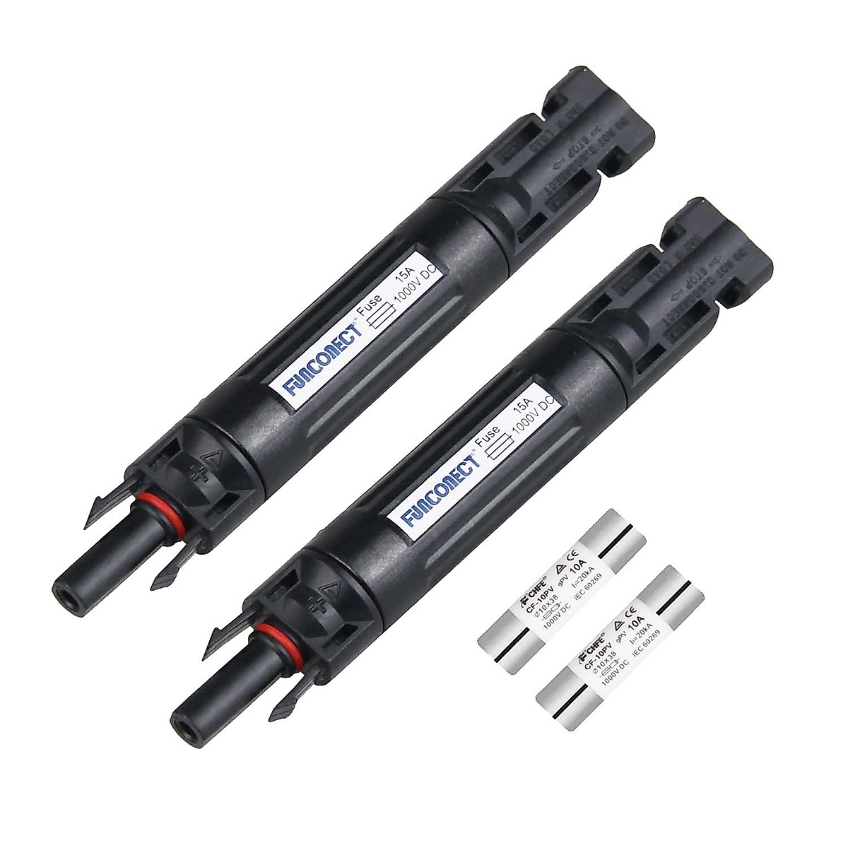 FUNCONECT Solar Panel Connector, 15A Multi-Contact 4 Connectors for Solar Panels, Male/Female IP67 Waterproof 1000v DC with Fuse Holder (2 Pairs)