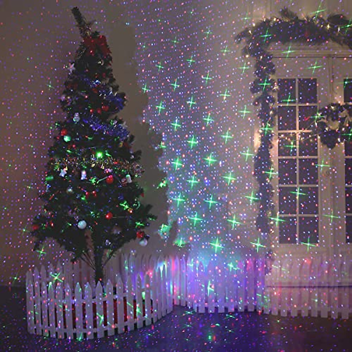 MHAZDZE Outdoor Christmas Laser Light，Red and Green Cross Star and Blue Christmas Laser Lights for Christmas and Holidays and Festive Decorations and Garden Decoration