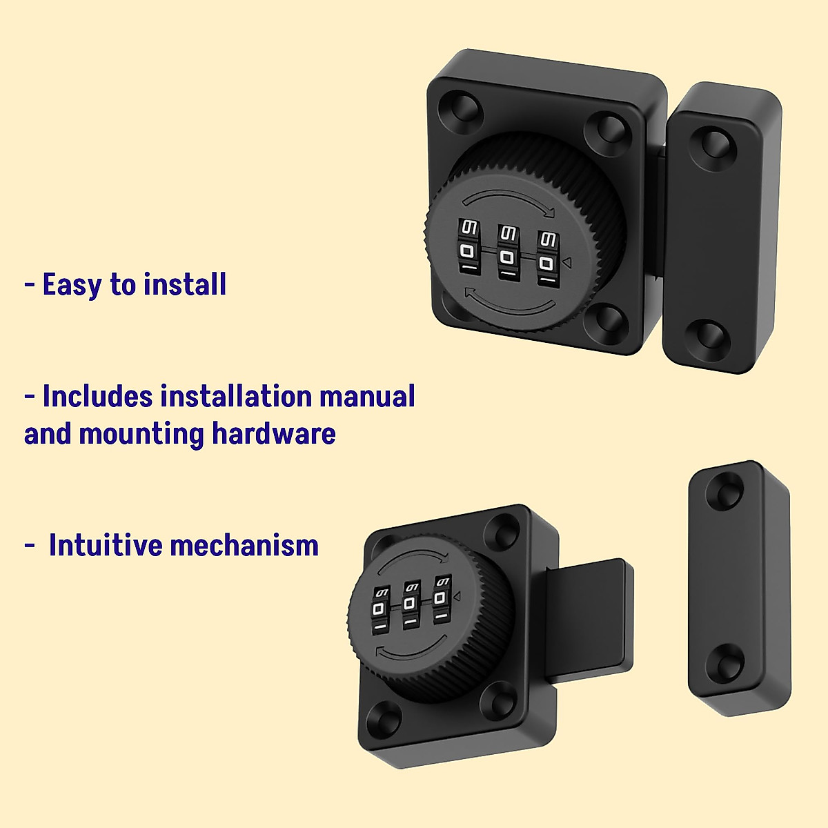 Zinc Alloy Keyless Combination Lock for Cabinet Doors Mechanical 3-Digit Passcode Safety Lock Black