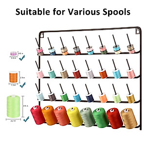 Thread Rack 32 Spools Wall Mounted Metal Sewing Thread Holder Thread Organizer with Hanging Tools for Large Thread Home Sewing Embroidery 2 Pack