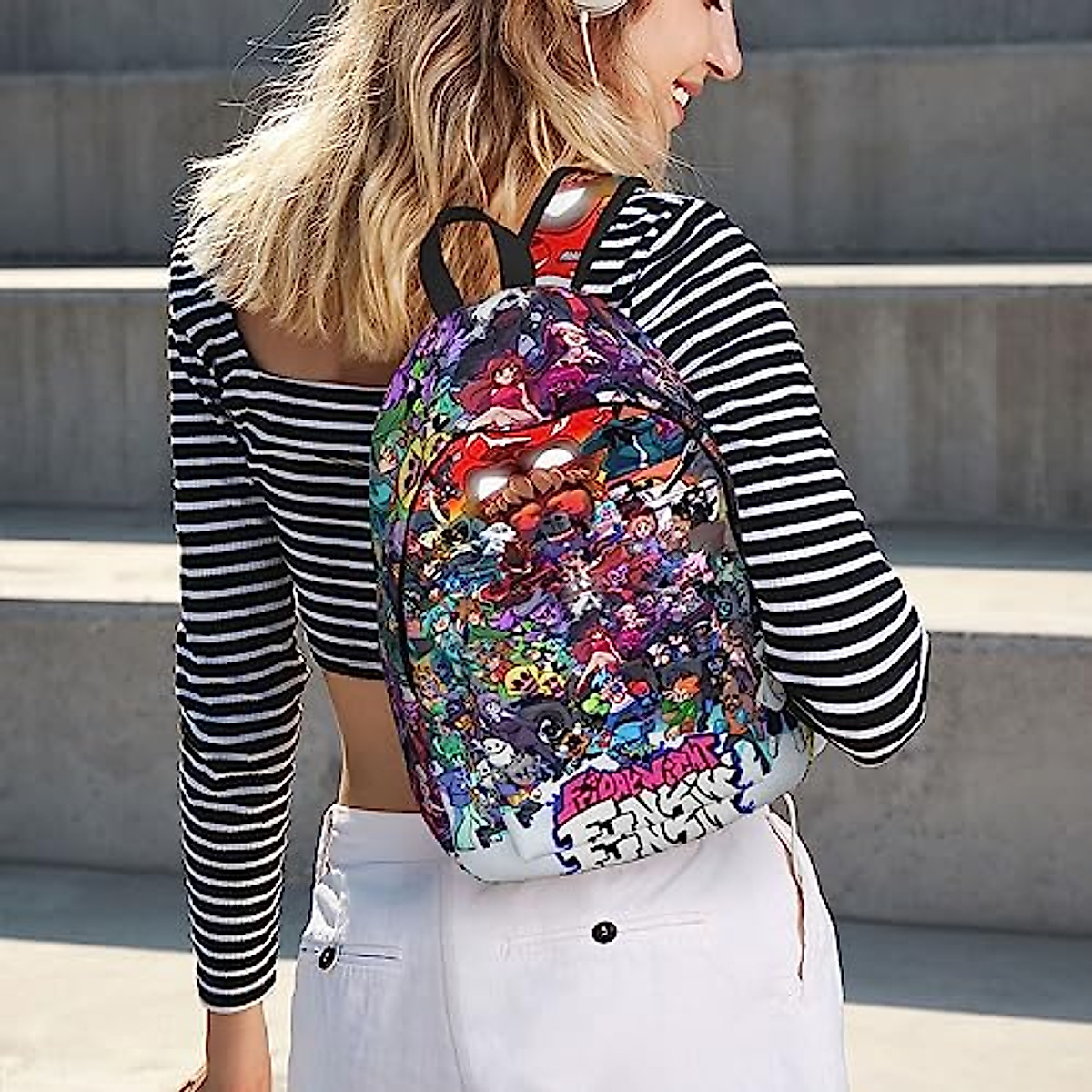 DHOUTSL Canvas Backpacks Friday Night Anime Funkin Laptop Backpack Unisex Multipurpose Double Shoulder Bag for Camping Travle Work Hiking Gifts